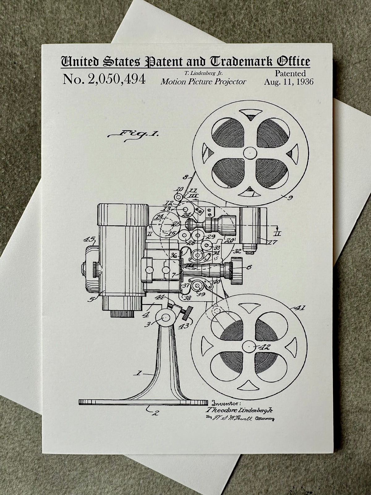 "Motion Picture Projector" Patent Card — Pittsburgh Mercantile